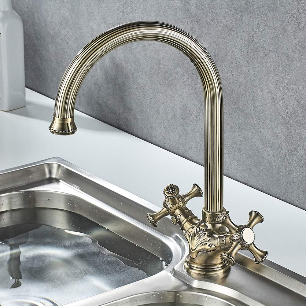 Ibergrif M22117 Double Handle Kitchen Mixer, Classic Sink Tap, Bronze ...