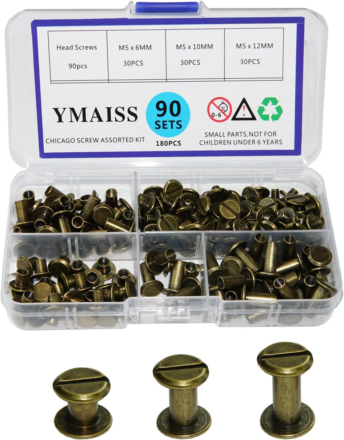 YMAISS 80 Sets Chicago Screws 2 Size 1/4,3/8in Screw Posts Bookbinding ...