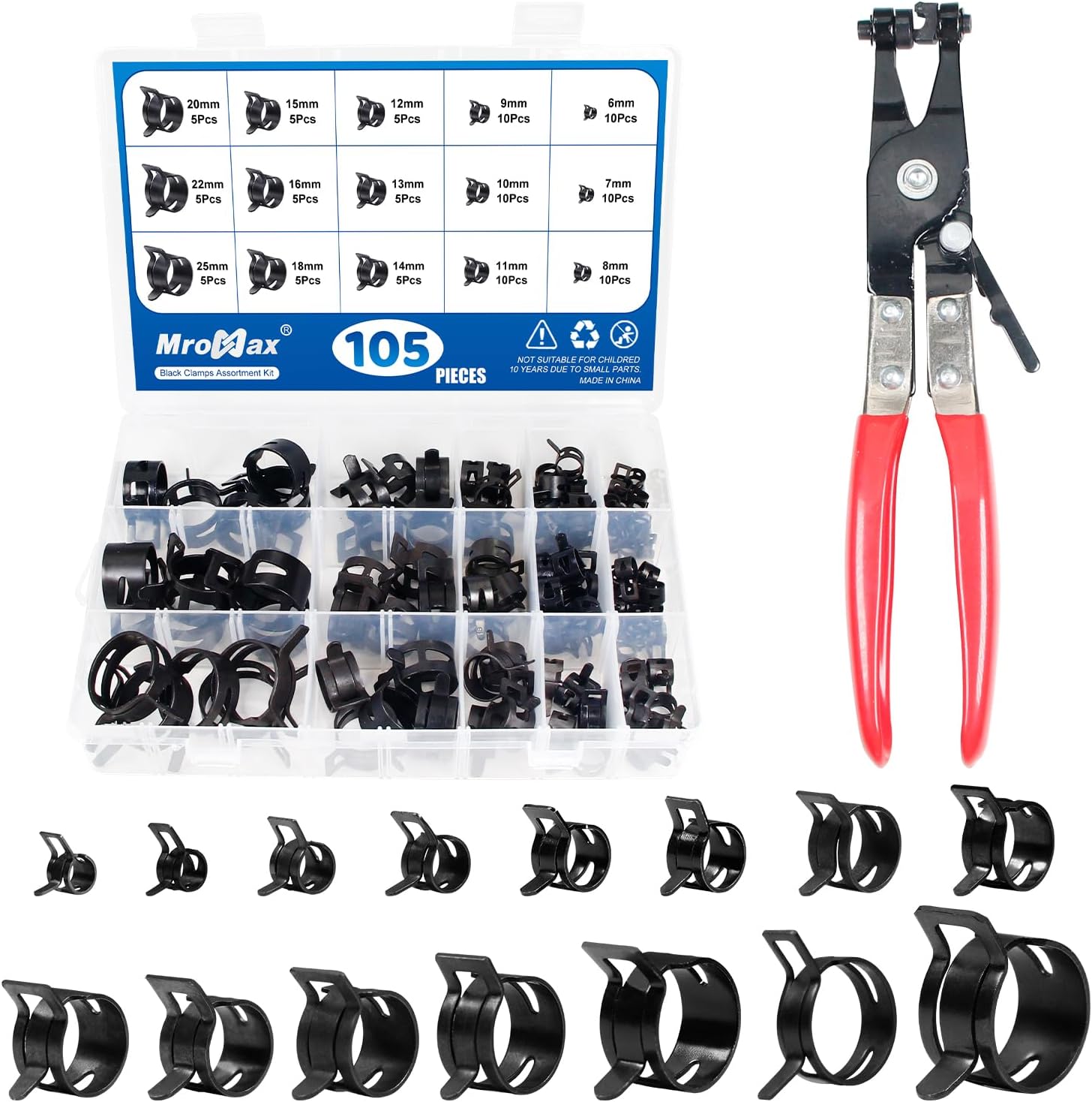 105Pcs 6-25mm Spring Band Hose Clamp Assortment Kit with Hose Clamp ...