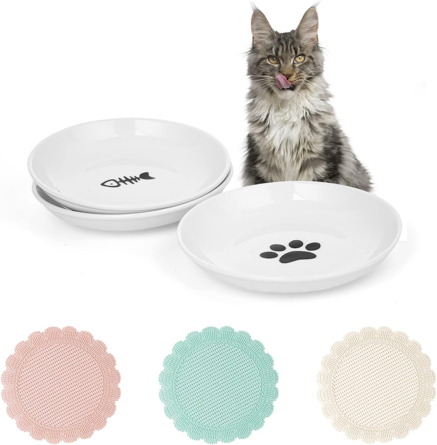 Dorakitten 3 Packs Ceramic Cat Bowls, Wide Shallow Cat Food Plates ...