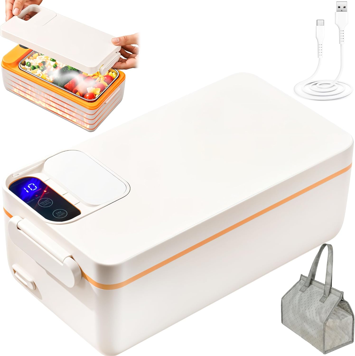 Amazon.com: Rechargeable Electric Heated Lunch Box - Cordless Battery ...