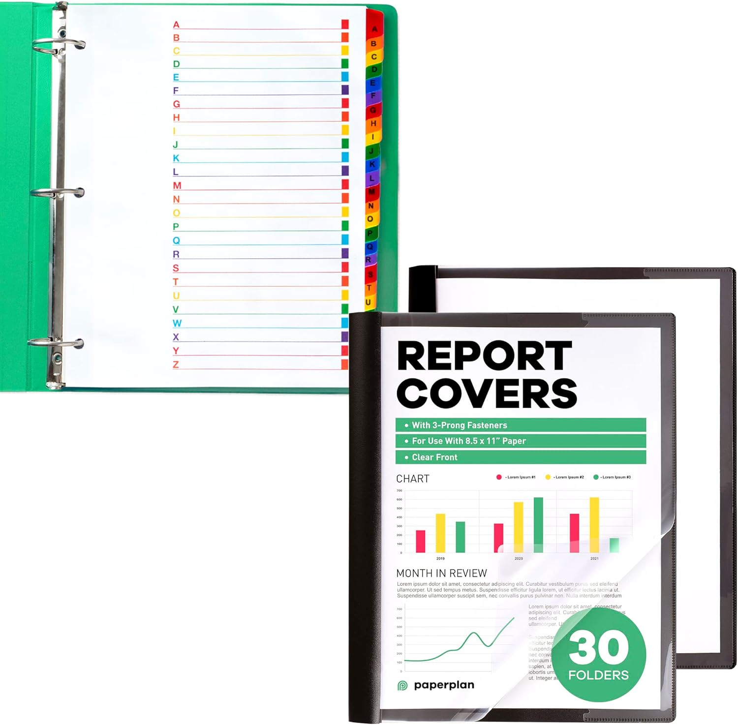 Amazon.com : Report Covers with 3-Prong Fasteners (30 Set) and Alphabet ...