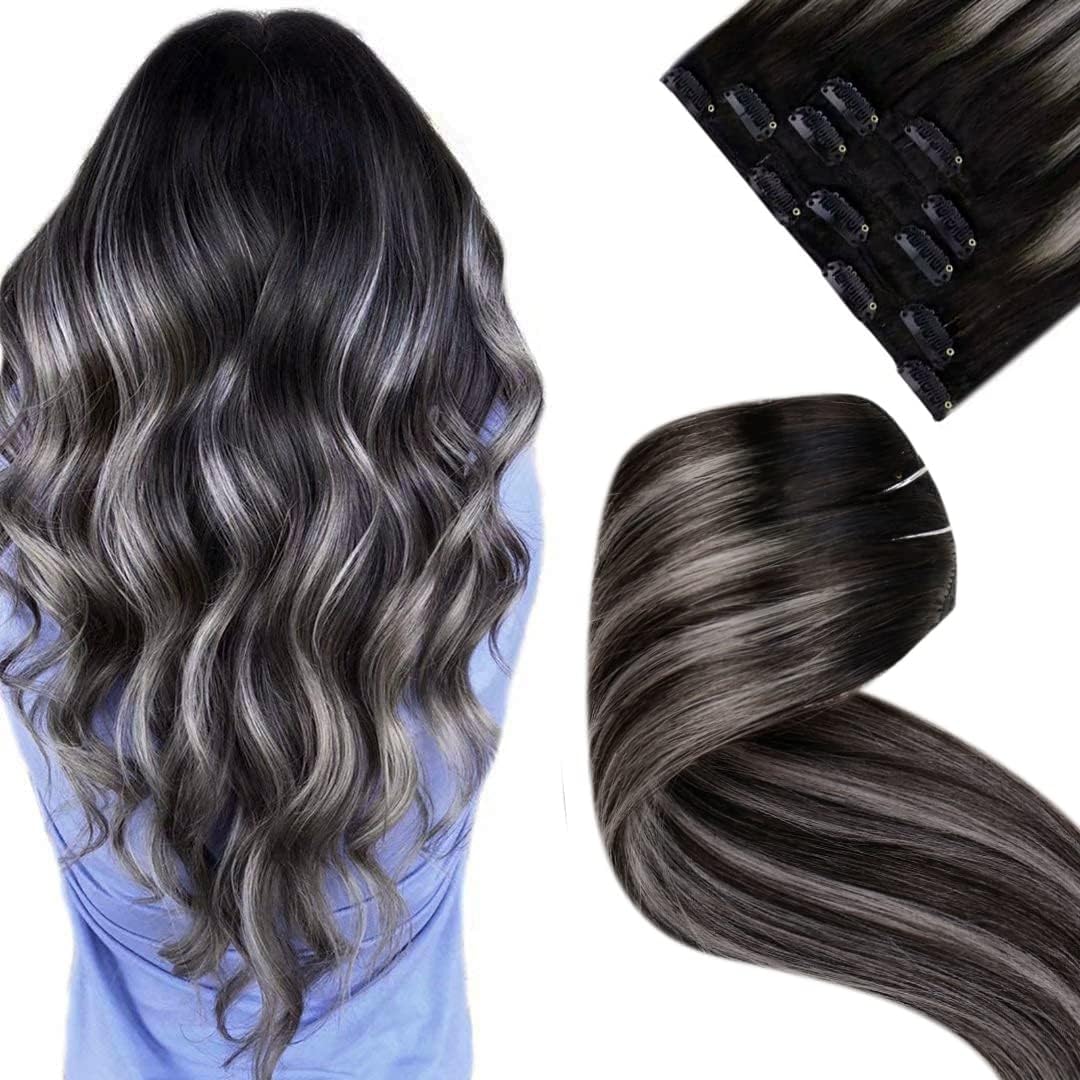 LaaVoo Extension de Cheveux Naturel Clip Ombre Silver Clip in Hair ...