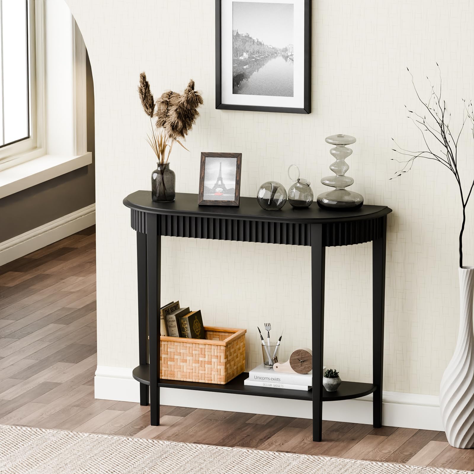 Dimensions Furniture Half Foyer Table Brown Wooden HALF ROUND CONSOLE