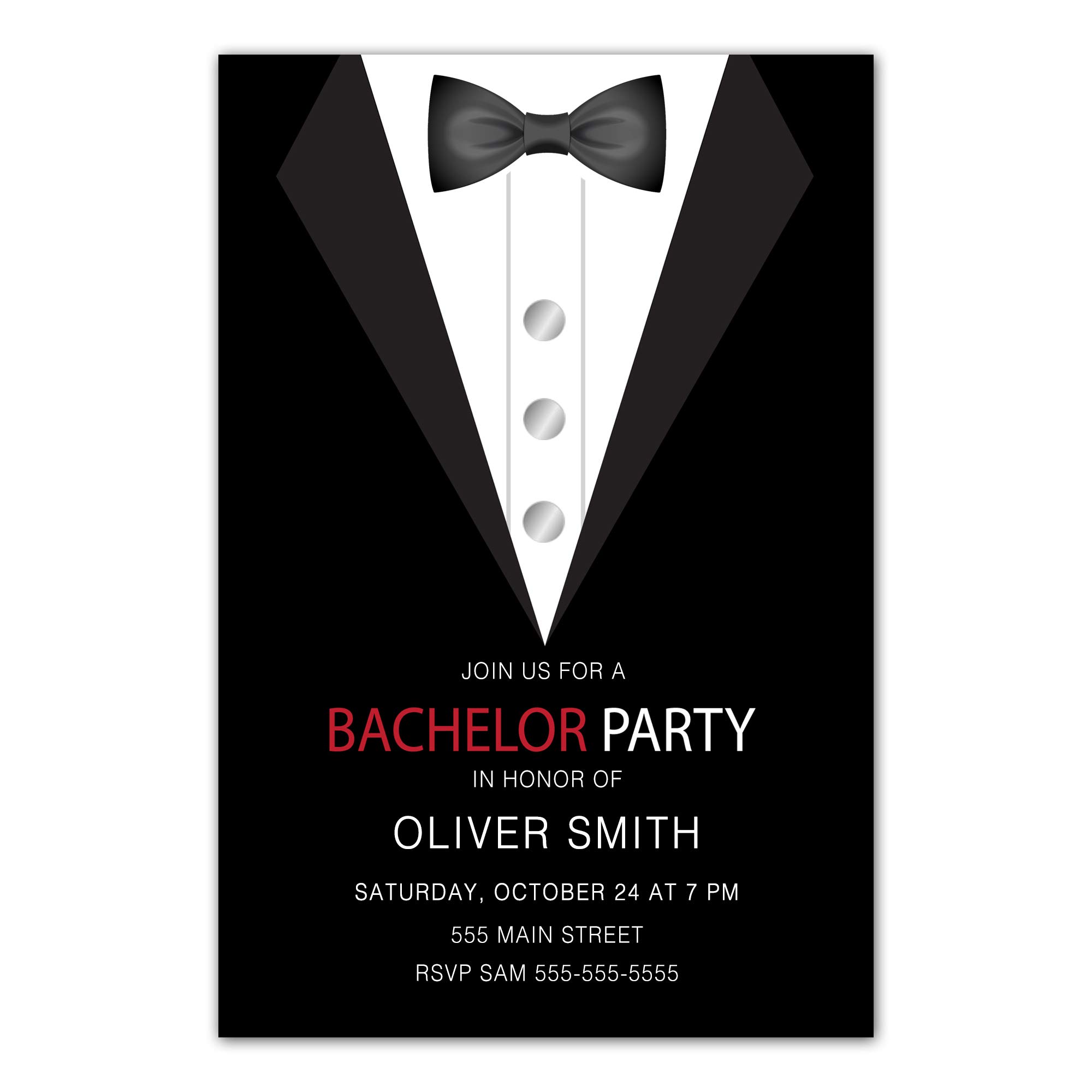 Amazon.com: 30 Invitations Bachelor Party Personalized Cards Black ...