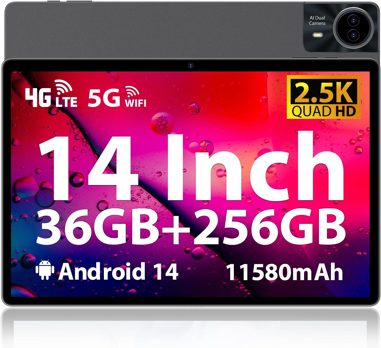 Android 14 Tablet, 14 Inch 2.5K Display, 36GB+256GB/TF 1TB, Octa-Core ...
