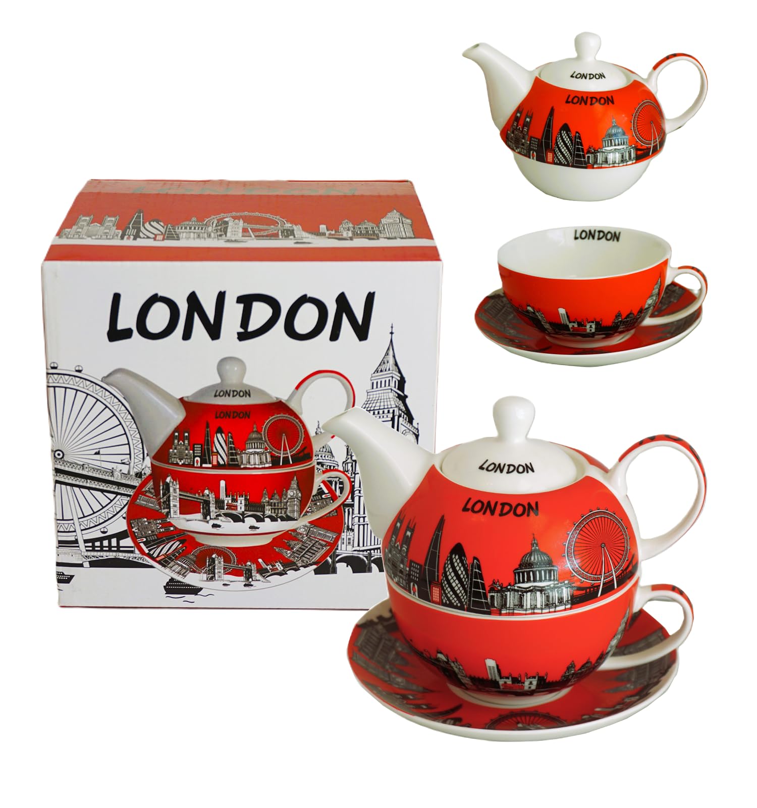 Iconic London Themed Tea Set for One, Teapot Tea Cup and Saucer Serving ...