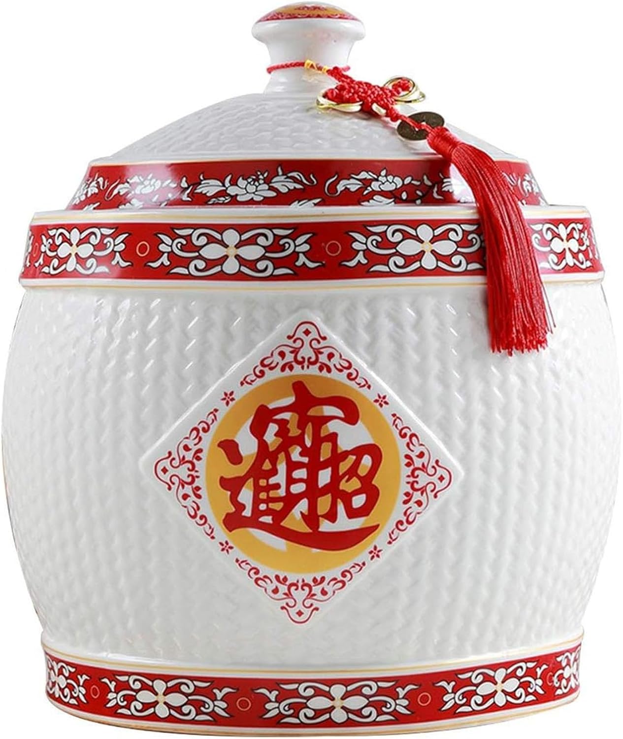 Amazon.com: JIXDILO Chinese Ceramic Rice Bucket, Large Grain Dispenser ...