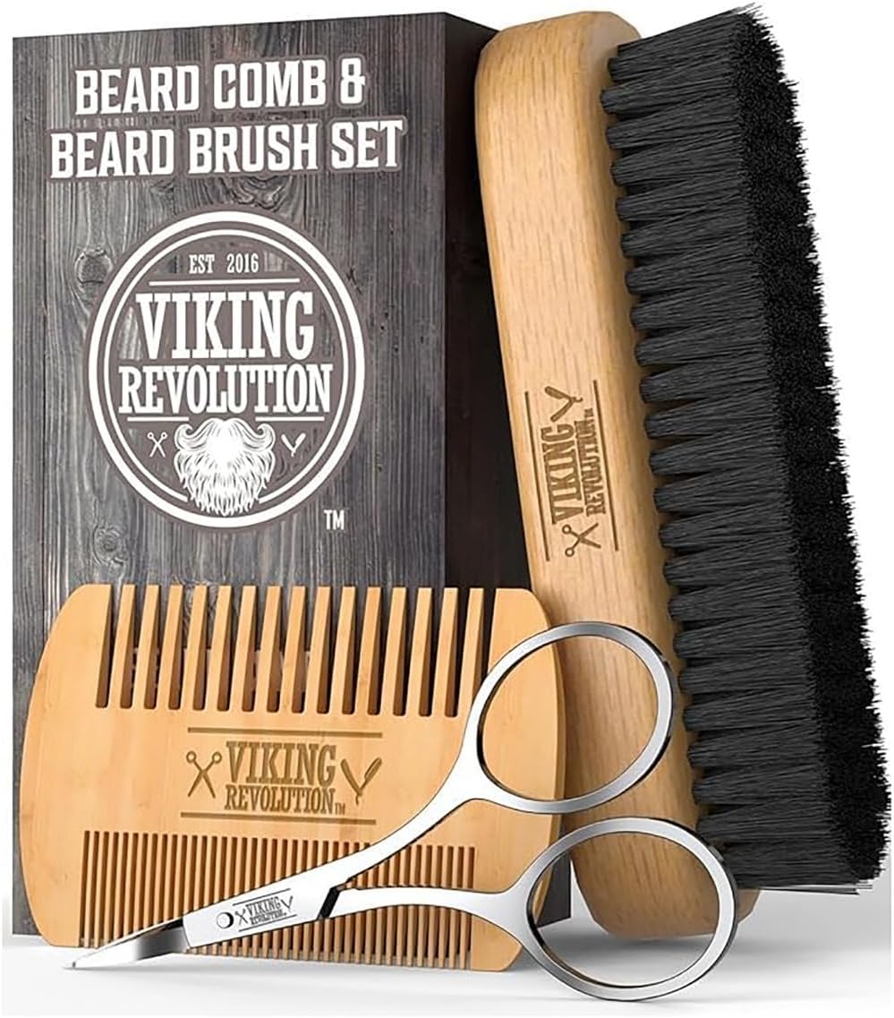 Amazon.com : Beard Brush and Beard Comb kit for Men Grooming, Styling ...