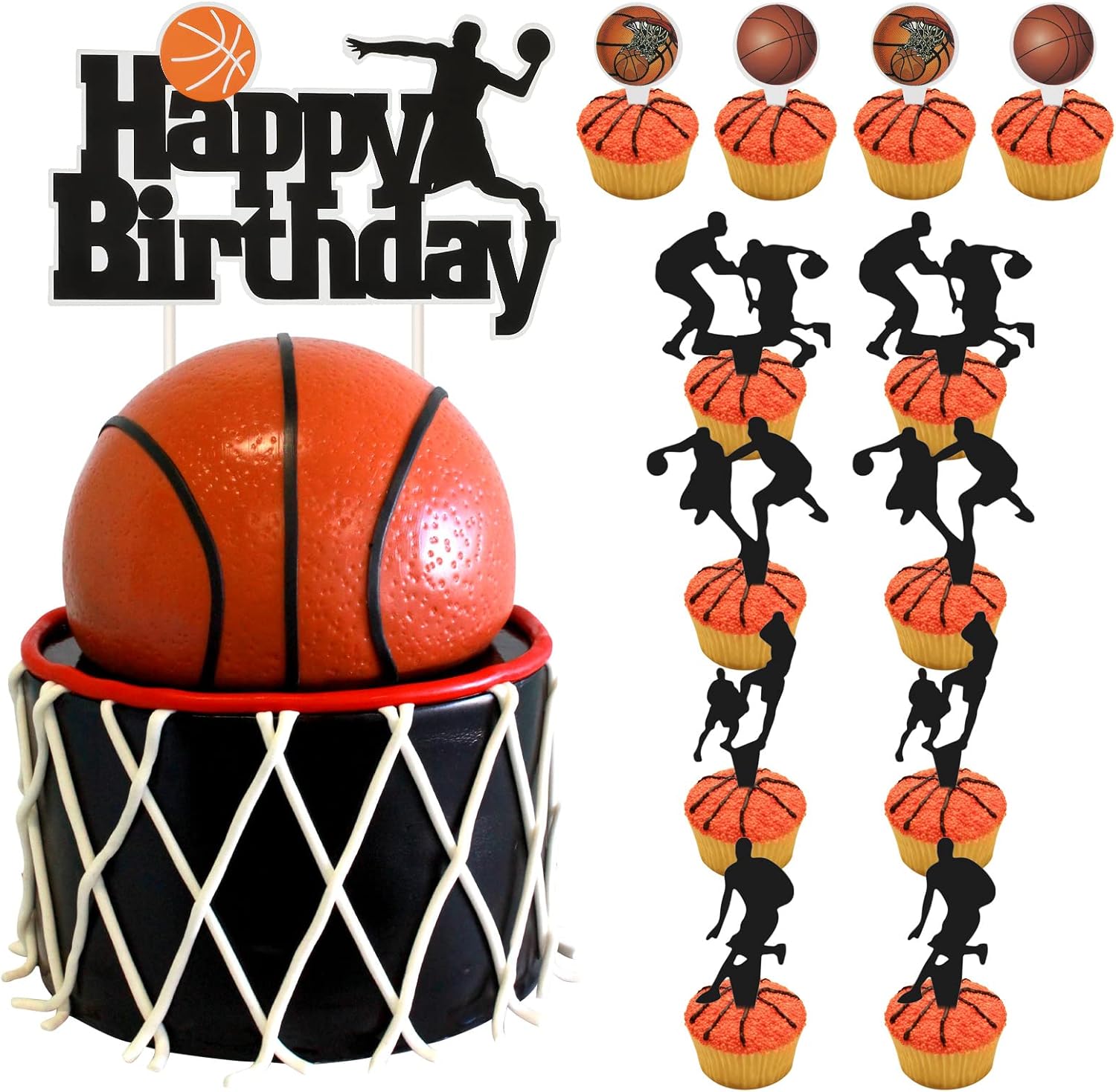Amazon.com: FVVMEED 25 Pieces Basketball Cake Topper Happy Birthday ...