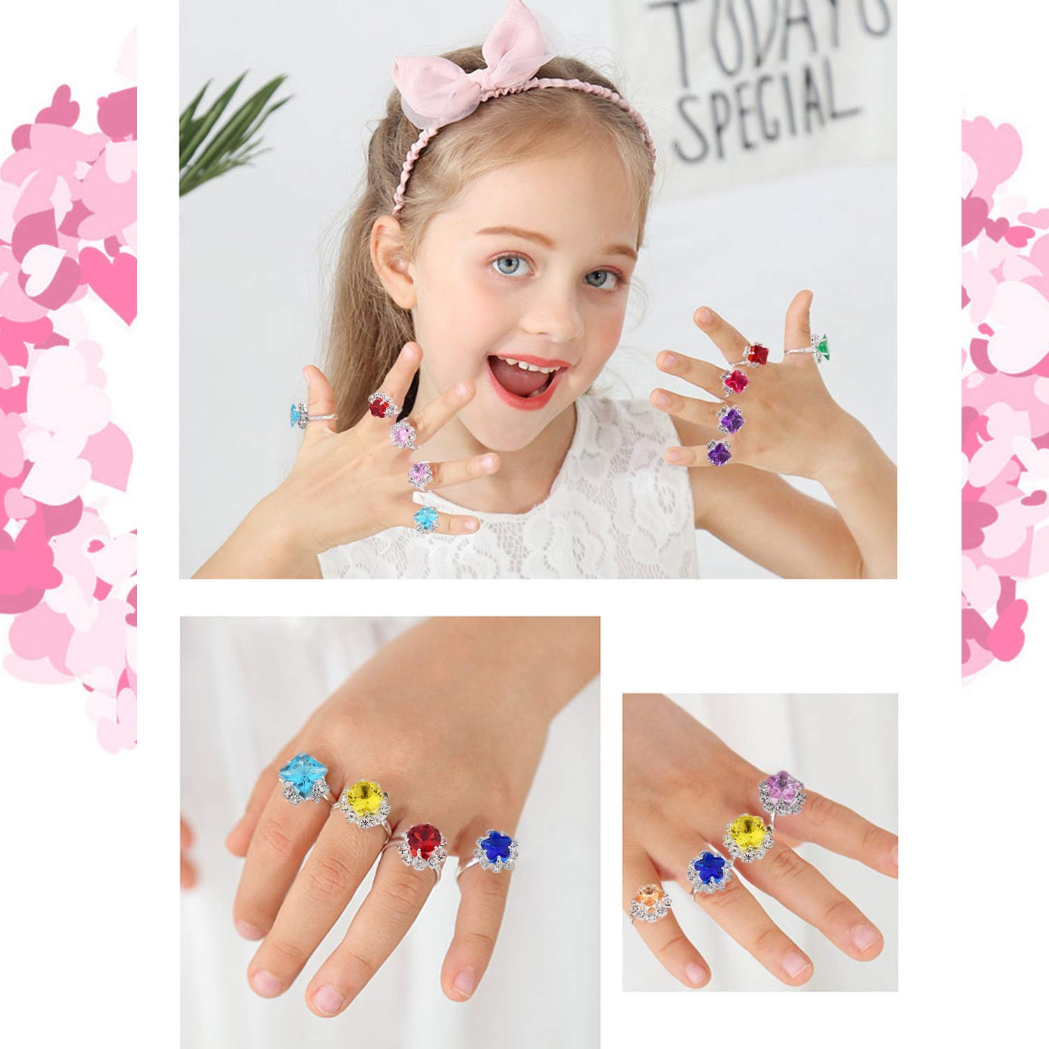 Buy NCN 36 pcs Little Girl Adjustable Rhinestone Gem Rings in Box ...