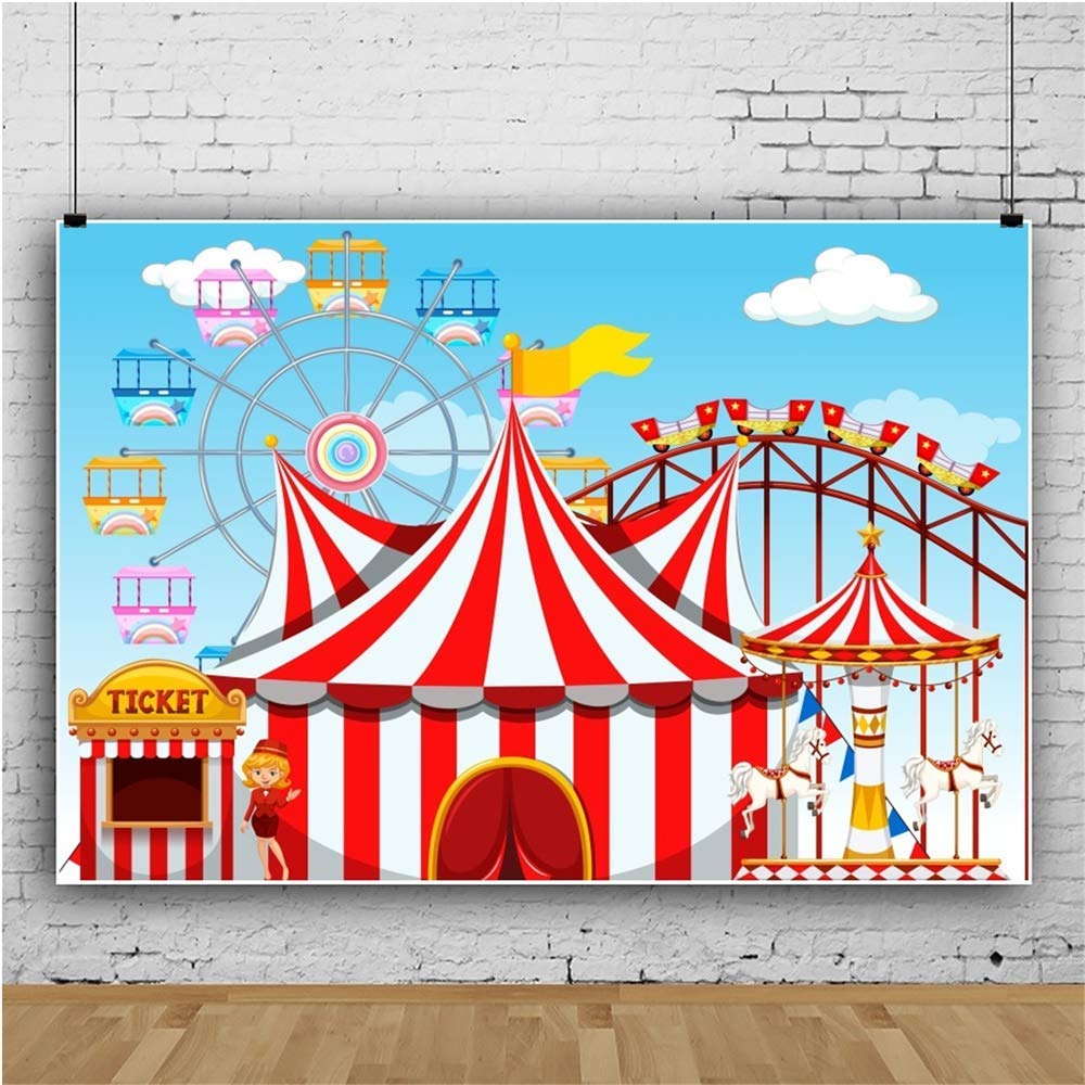 YongFoto 10x9ft Cartoon Children Amusement Park Backdrop Circus Tent ...