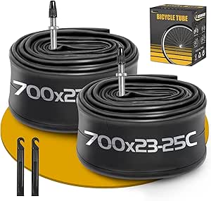 2 Pack 700 x 23-25C Road Bike Tubes FV48mm Presta Valve, Bicycle Tube Compatible with 700 x 23C ...