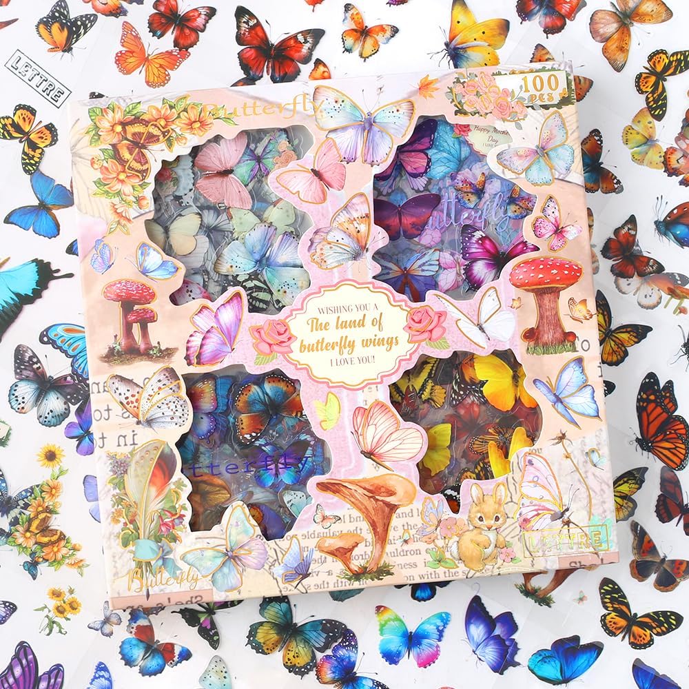 Amazon.com: 100Pcs Vintage Scrapbook Stickers Butterfly Stickers Junk ...
