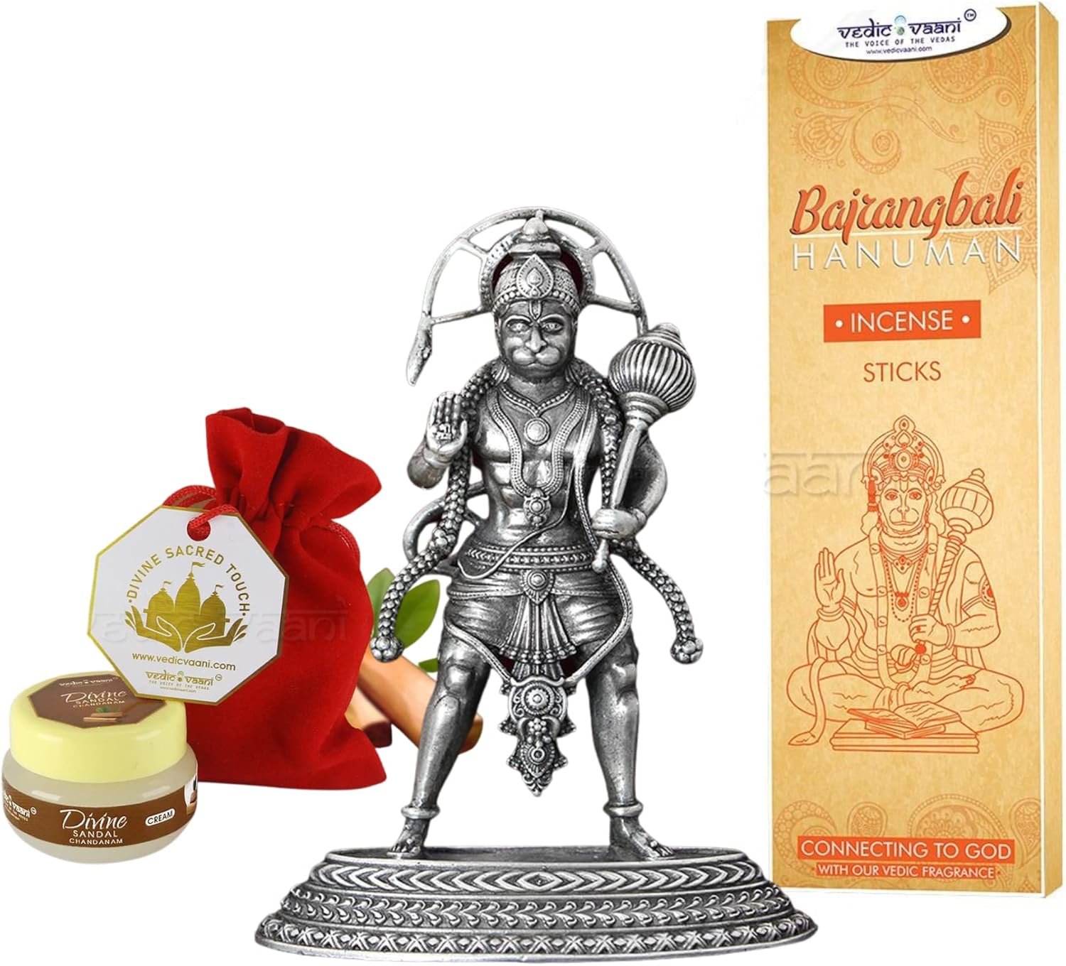 Amazon.com: Vedic Vaani Silver Lord Hanuman Idol | Bajrangbali Incense ...