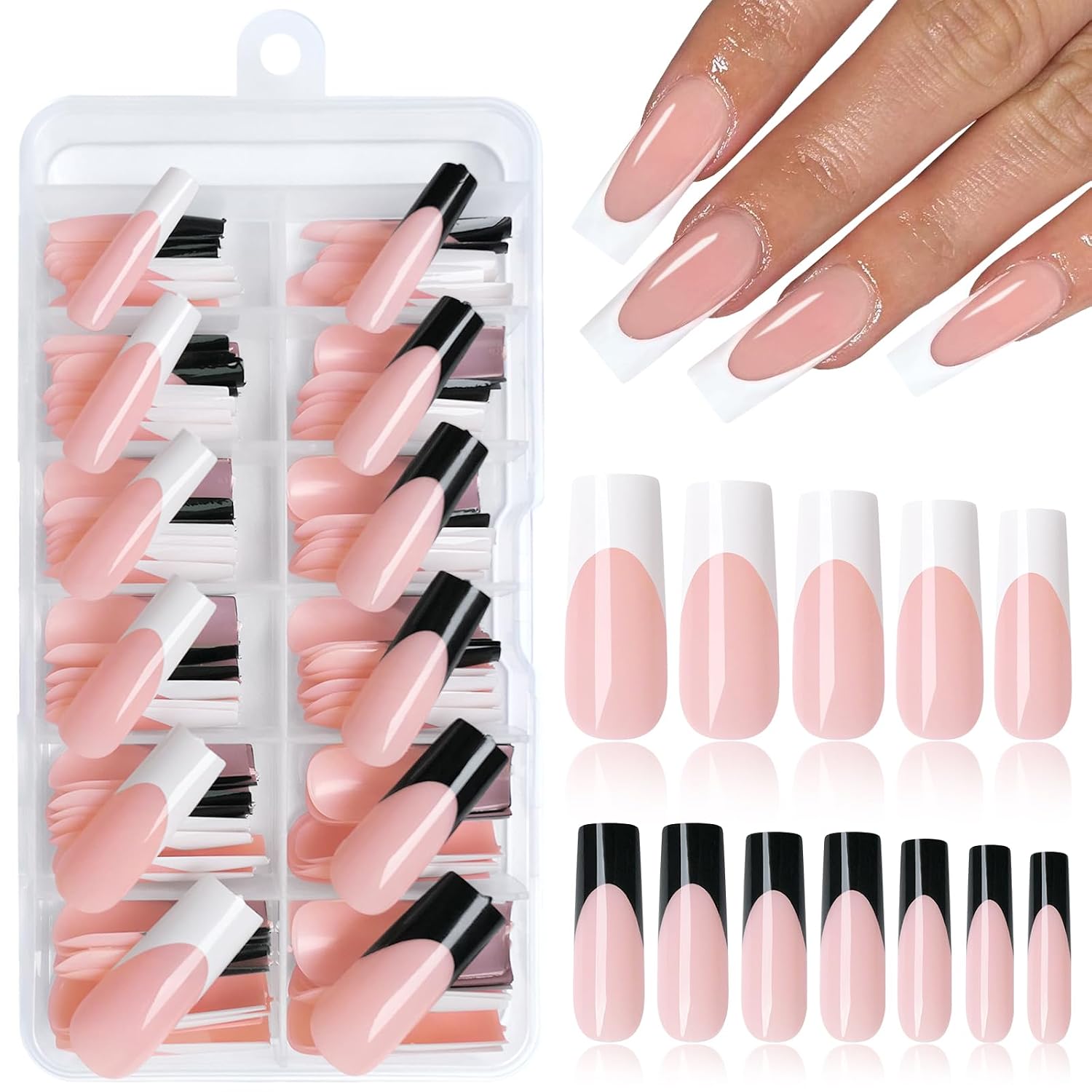 Amazon.com: LuckForever 120pc French Tips Press on Nails Long Square ...