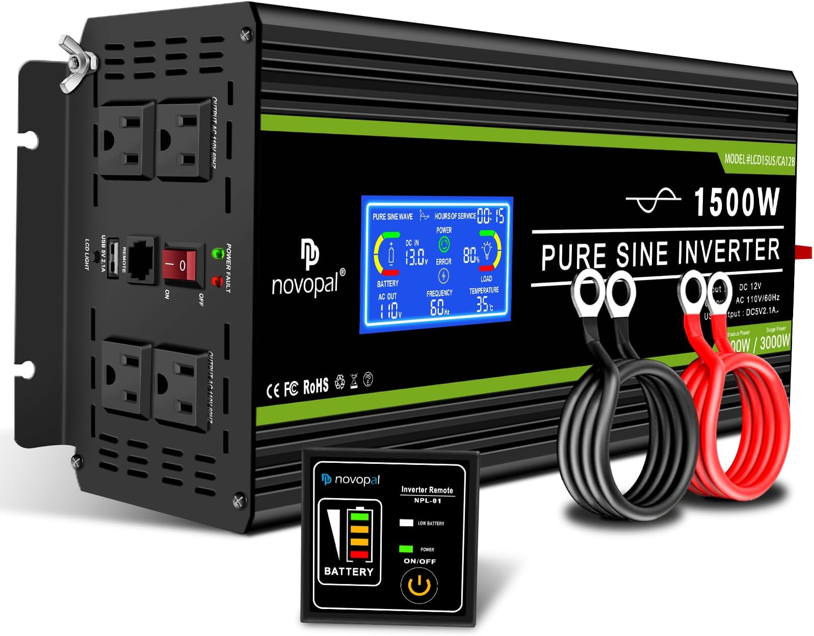 Amazon.com: JARXIOKE 1500 Watt Pure Sine Wave Power Inverter, 12 Vdc to ...