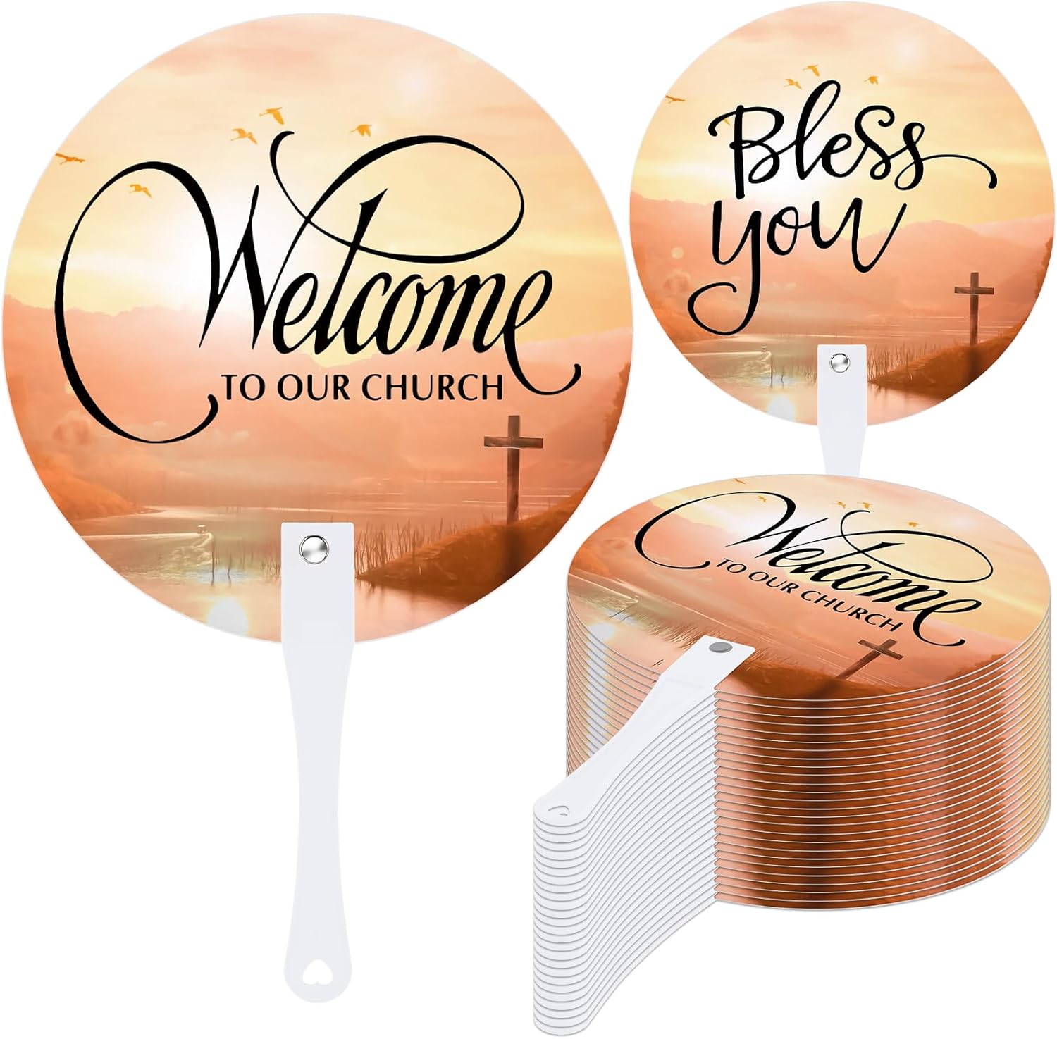 Amazon.com: Beeveer 50 Pcs Christian Fans Handheld Bulk Welcome to Our ...