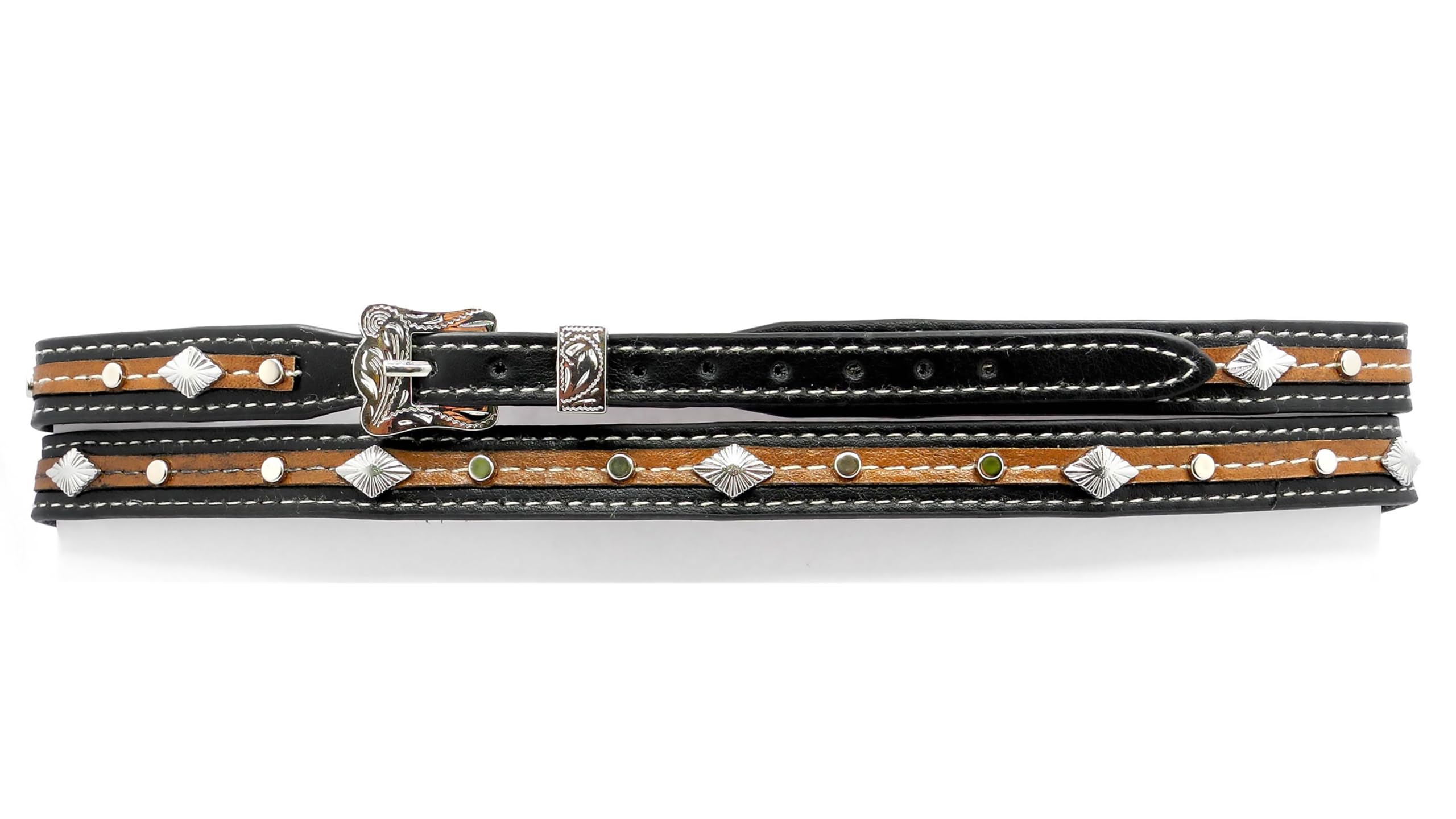Western Leather Hat Band - Black/Brown with Silver Ornaments & Contrast ...