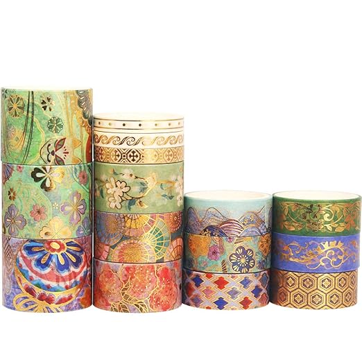 YUBBAEX Splendid Gold Washi Tape Set Embroidery Pattern Foil Decorative ...