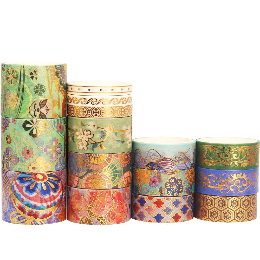 YUBBAEX Splendid Gold Washi Tape Set Embroidery Pattern Foil Decorative ...