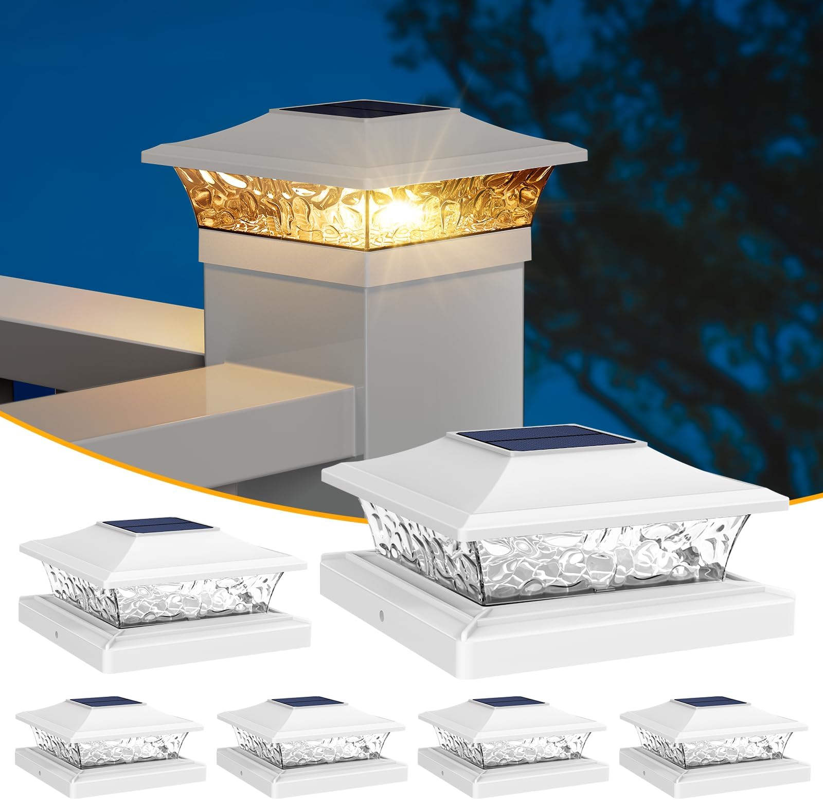LETMY 8 Pack Solar Post Cap Lights, 3 Modes 40 LEDs Fence Post Solar ...
