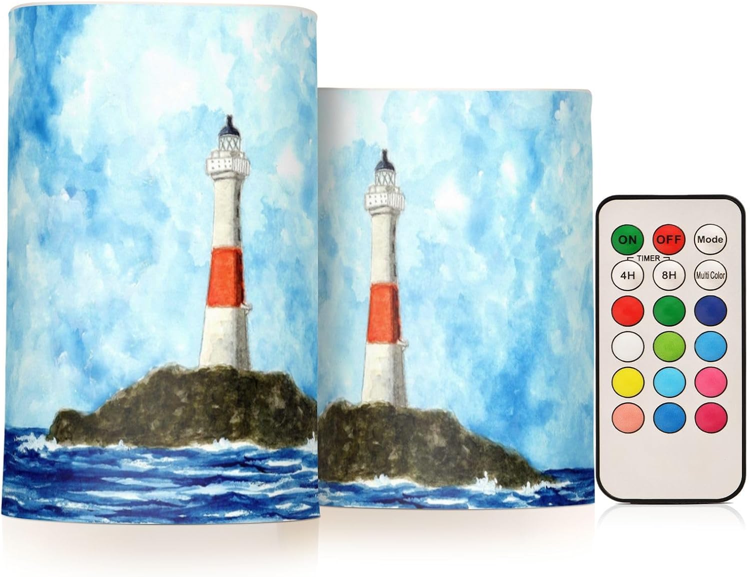 Amazon.com: Vozoza Watercolor Colorful Lighthouse Flameless Candle Set ...