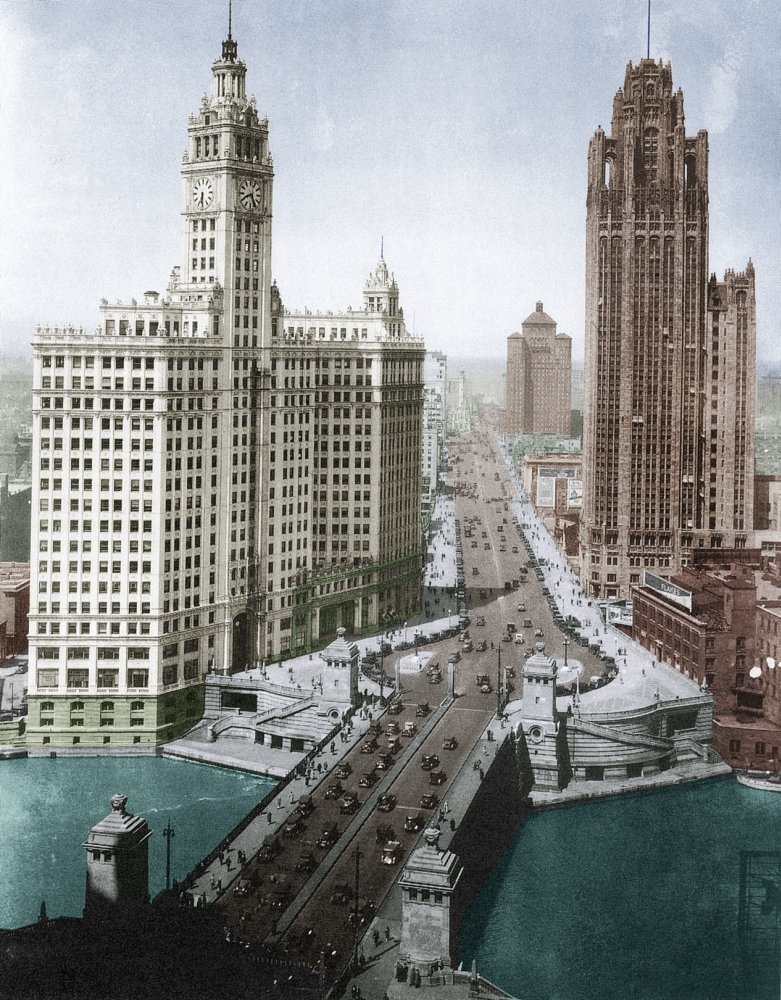 Chicago Skyscrapers C1925 Nskyscrapers On The Michigan Avenue Bridge At ...