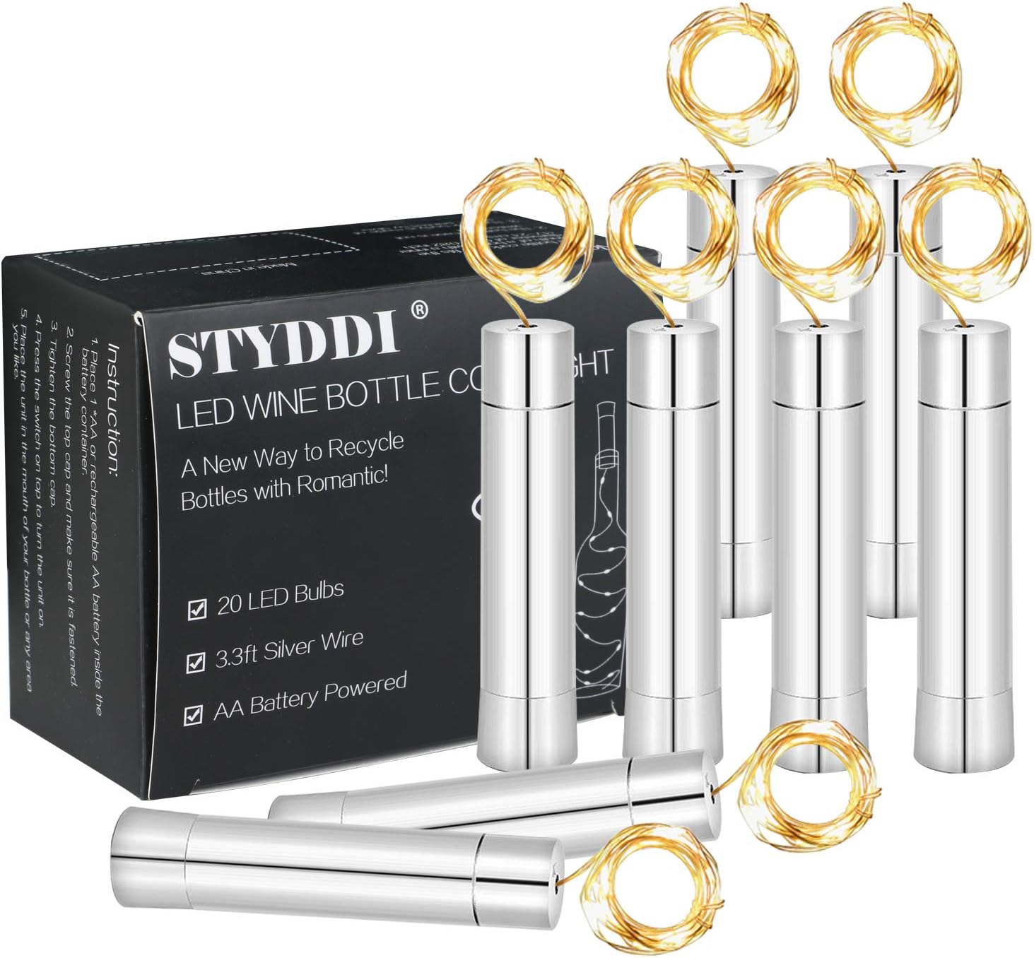 Wine Bottle Lights, 8 Packs Battery Powered, 20-LEDs 39 Inch Warm White ...