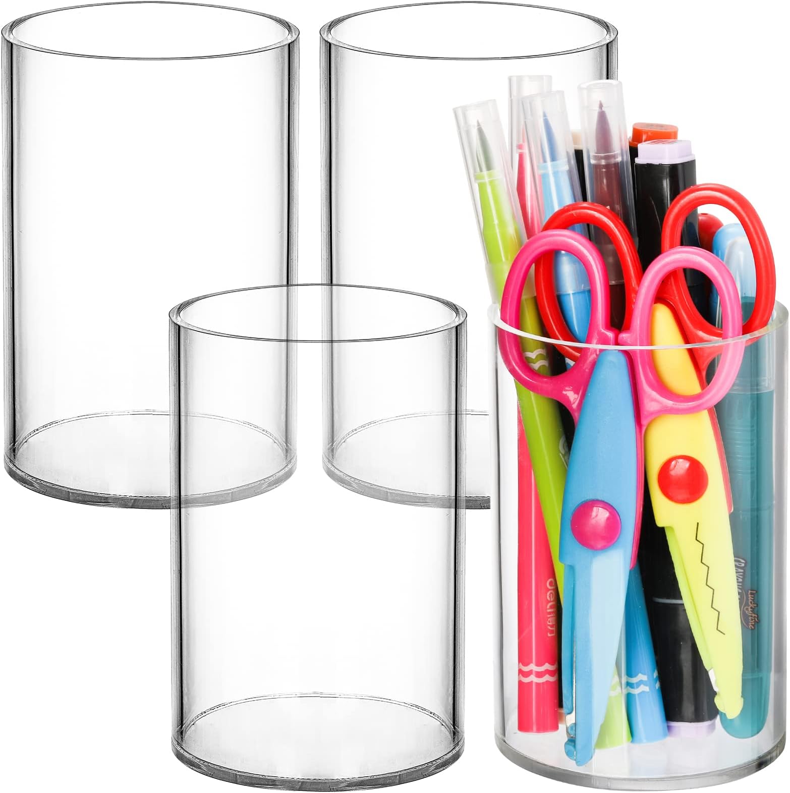 Amazon.com: Peohud 4 Pack Acrylic Pen Holders, Clear Thick Pencil Cup ...