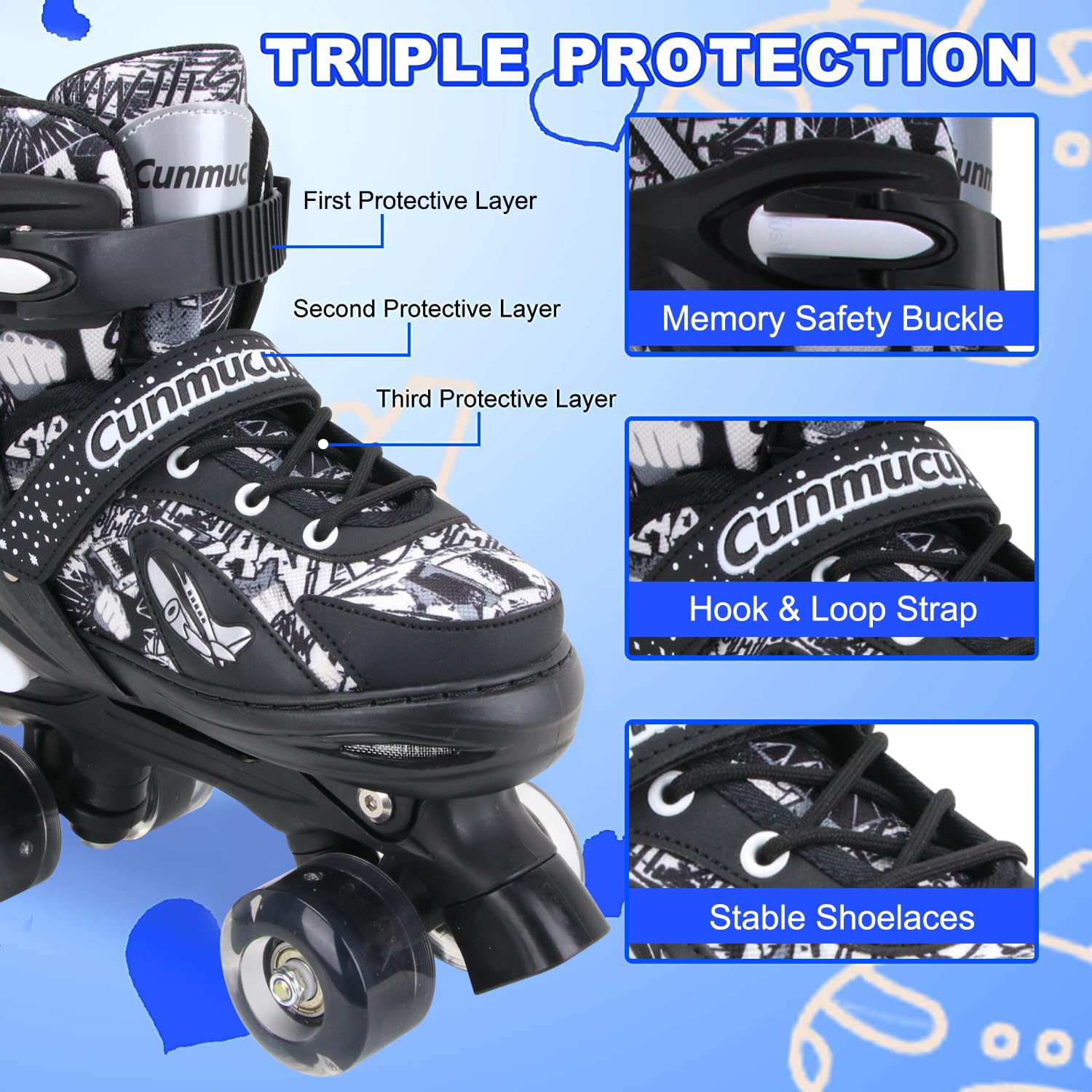 Snapklik.com : Cunmucu Kids Roller Skates Boys Girls 4 Sizes Adjustable ...