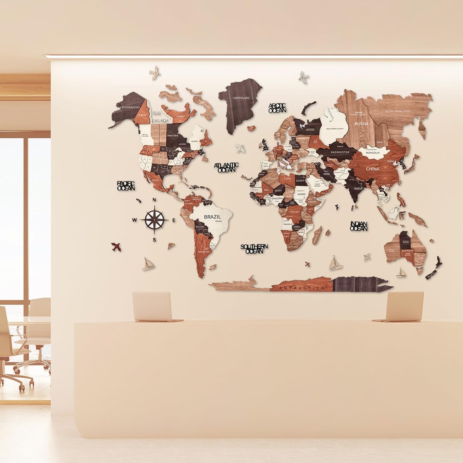 Amazon.com: Wooden World Map Wall Decor, Housewarming Gift Idea World ...