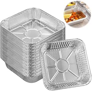 LYPPUL 50 Pack Silver Aluminium Square Baking Trays, 8 Inch, Reusable ...