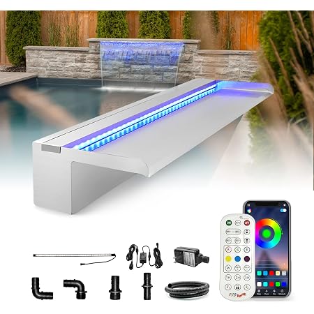 Amazon.com: YUDA 24'' Stainless Steel Waterfall Pool Fountain with SMD ...
