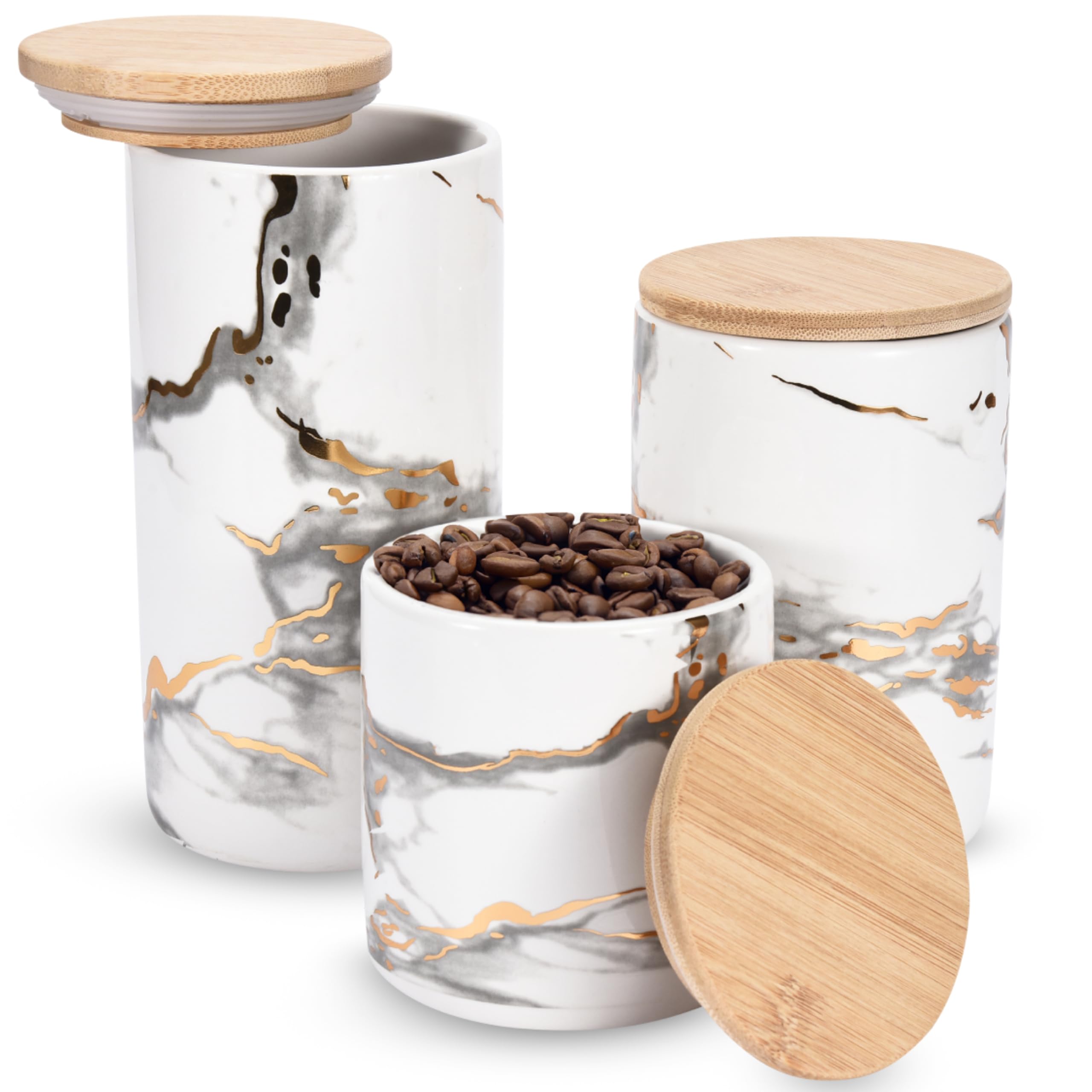 WHOLE HOUSEWARES Elegant Faux Marble Ceramic Canister Set - 3 Piece ...