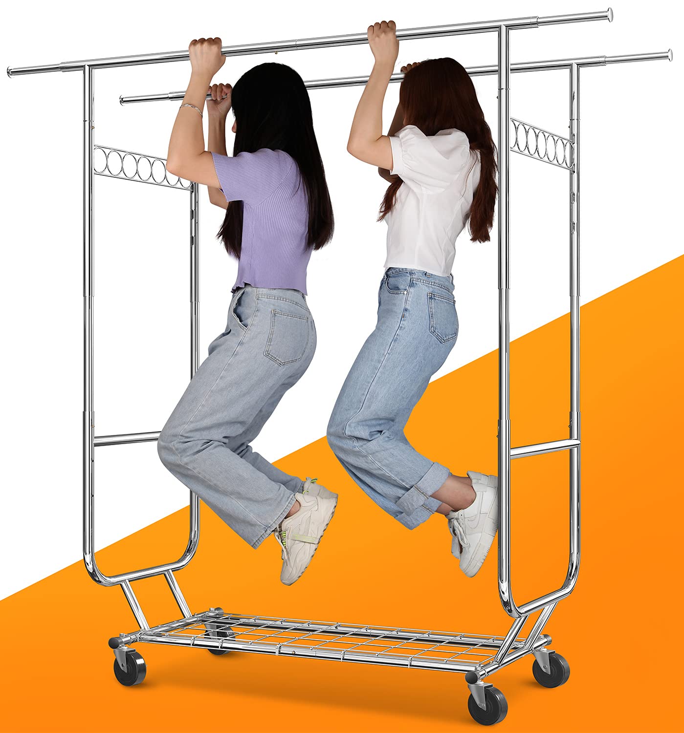 Raybee Clothes Rack with Shelves Double Rod Hanging Clothes Garment ...