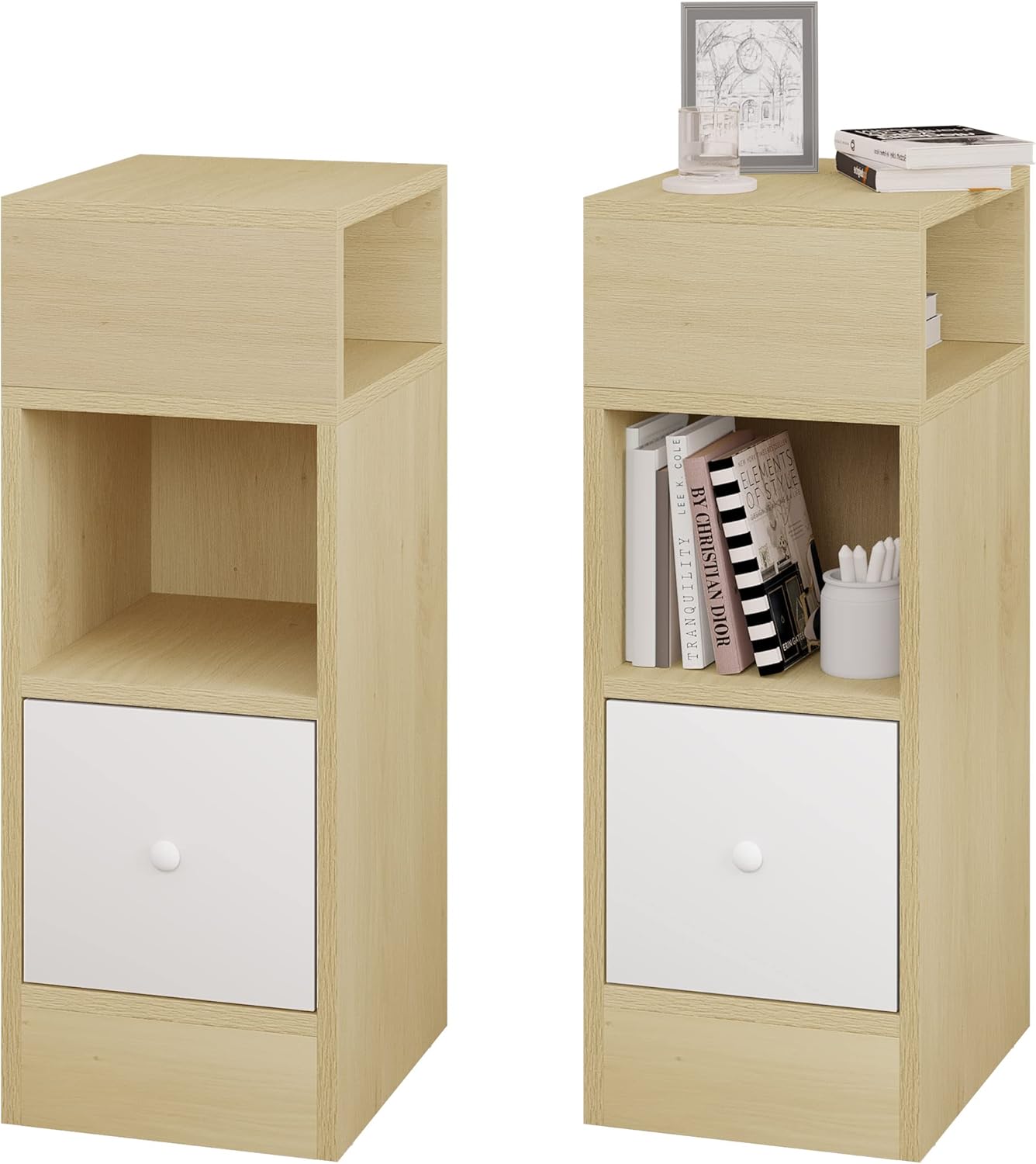 eSituro Set of 2 Narrow Bedside Tables with 2 Open Compartments 1 ...