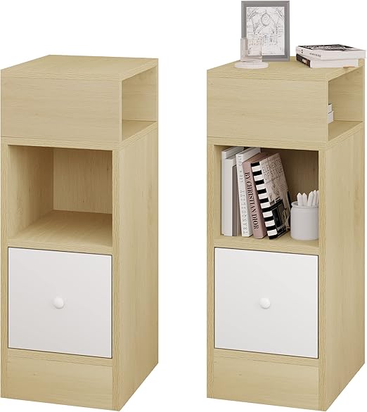 eSituro Set of 2 Narrow Bedside Tables with 2 Open Compartments 1 ...