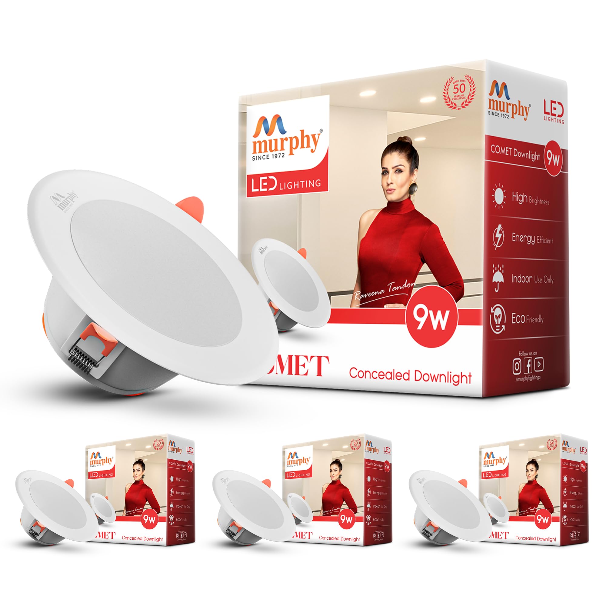 Murphy 9W LED Down Light, Cool White Light, Round, Pack of 4, Recessed ...