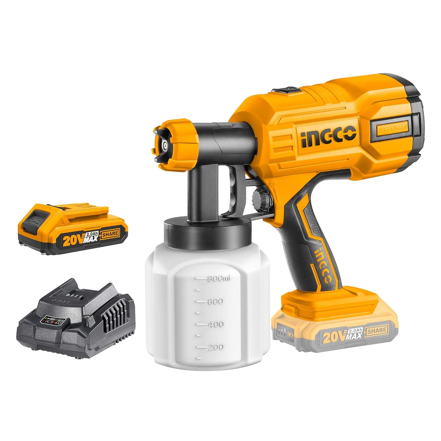 INGCO Cordless Spray Gun, 20V Lithium-Ion Paint Sprayer, 800ml | 600 Ml ...