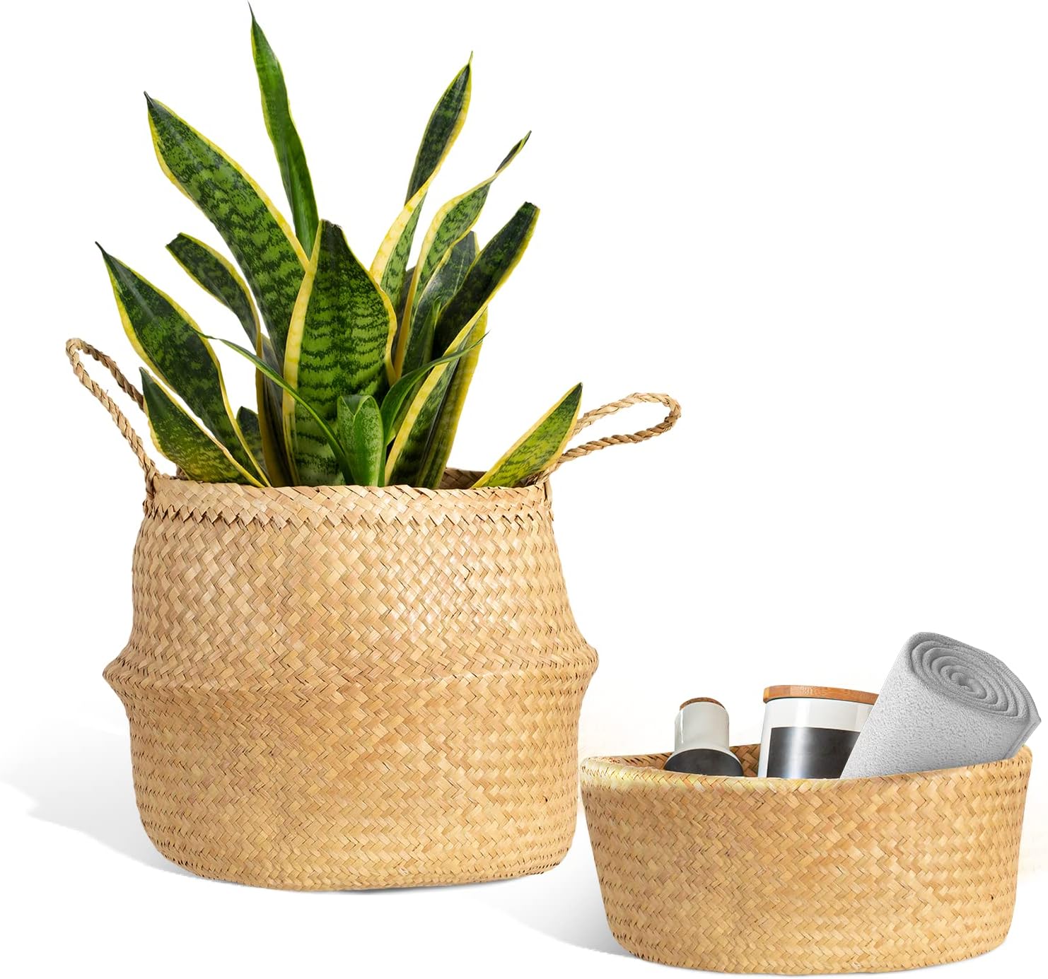 Amazon.com: Yes4All Woven Seagrass Plant Basket, Handwoven Belly Basket ...