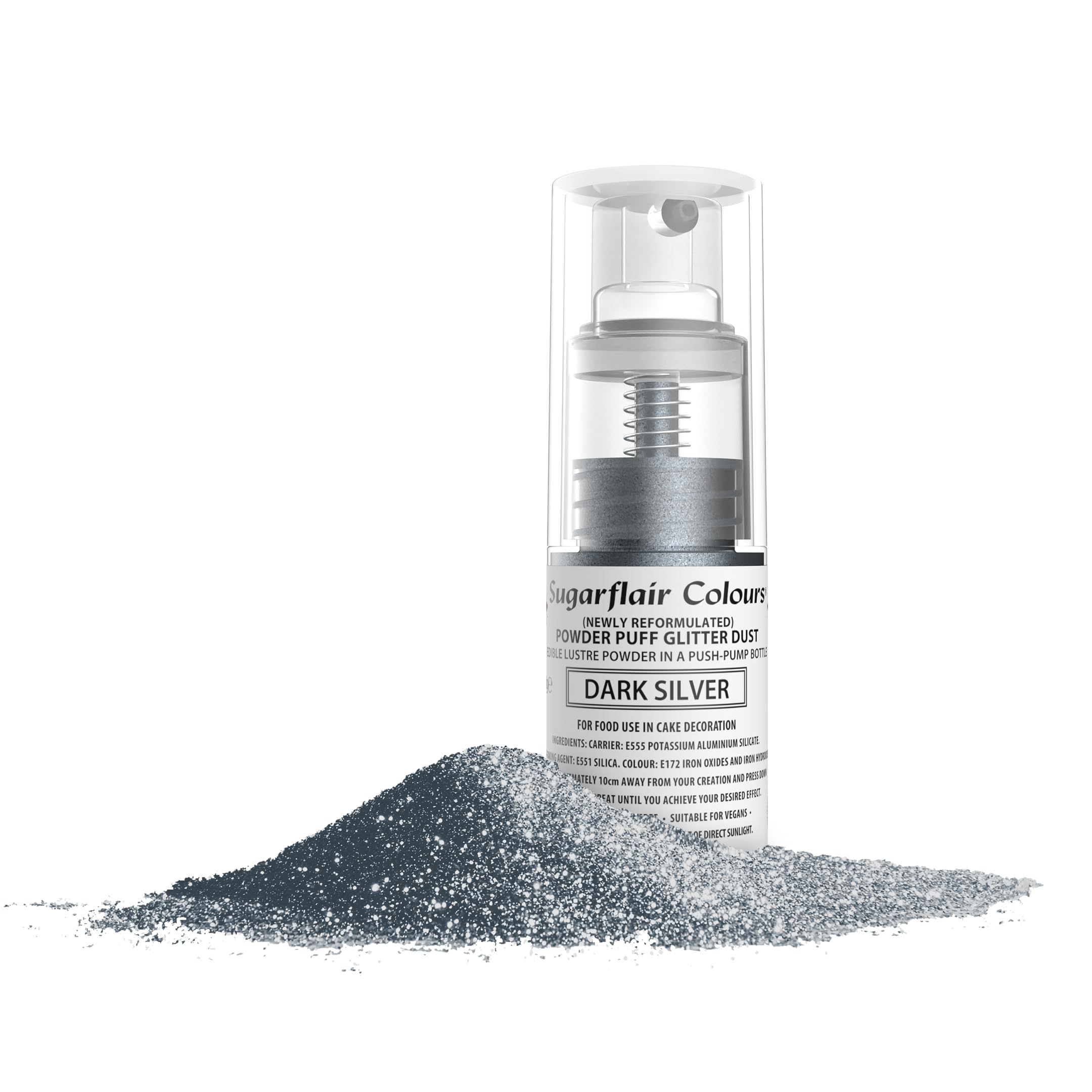Sugarflair Dark Silver Edible Glitter Dust Spray (Non-Aerosol) - Add a ...