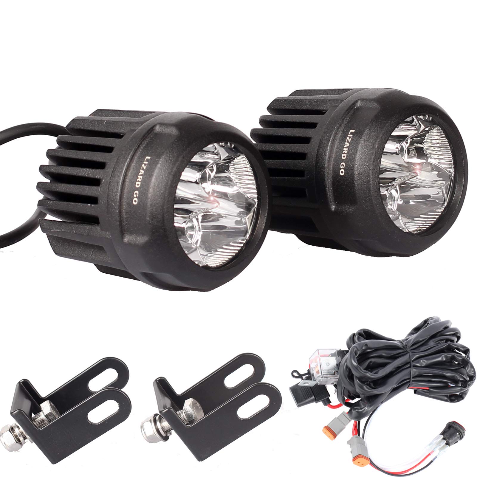 Amazon.com: LIZARD GO Round LED Light with Wiring Harness Kit-2Pack ...