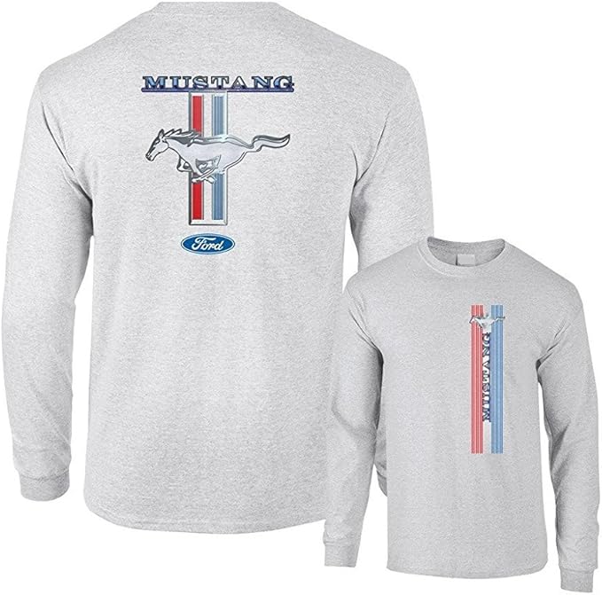 Ford Mustang Pony Racing Stripe 5.0 Muscle Long Sleeve T-Shirt Front ...