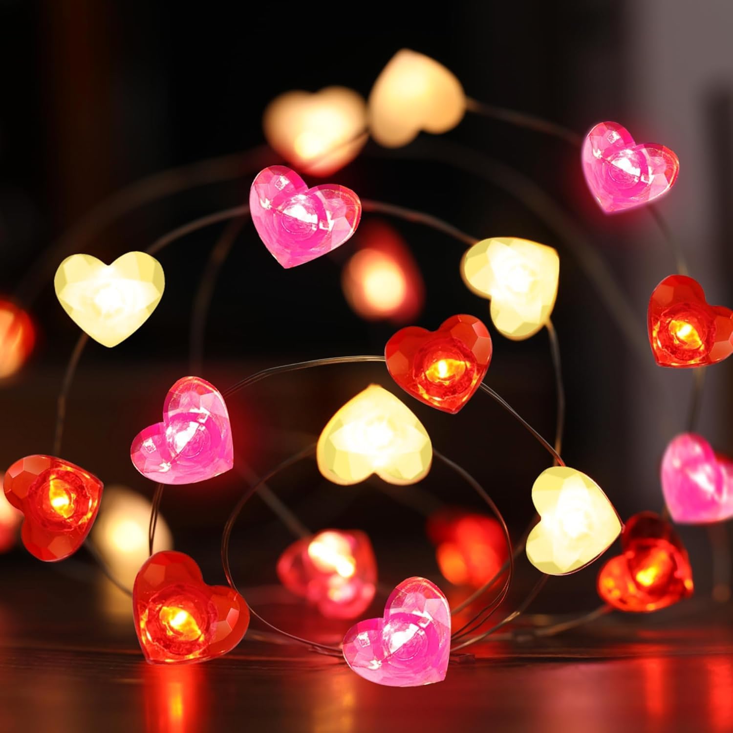 Amazon.com: Luditek Valentines Day Decor 50 LED Diamond Cut Red Heart ...