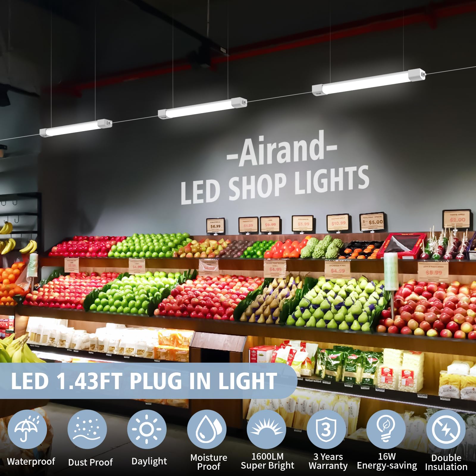 Snapklik.com : Airand LED Ceiling Light Fixture, 1.43FT Plug In Light ...