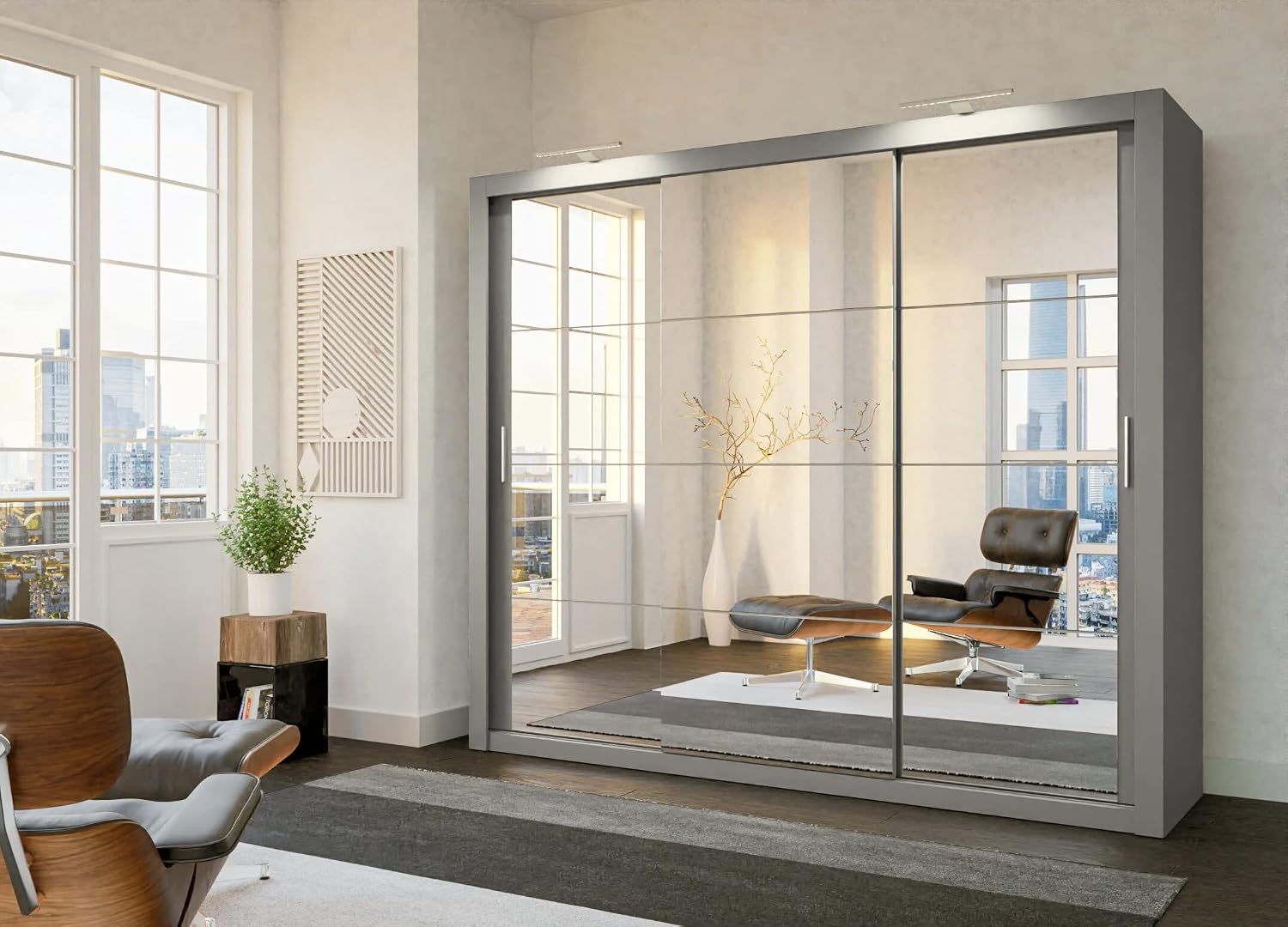 Instrument CLEO2 Large Modern Full Mirrored Wardrobe with 3 Sliding ...