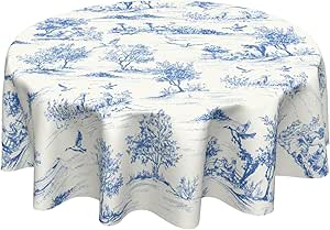 Amazon.com: French Country Tablecloth Round Vintage Toile Blue Table ...