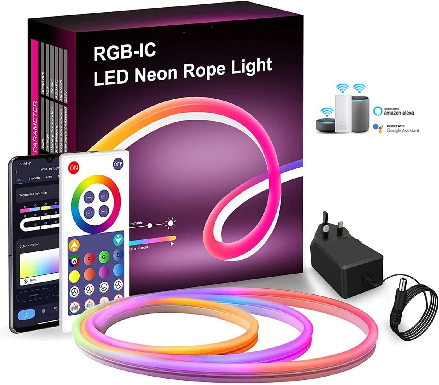 WIFI RGBIC Neon Rope Light: 5M 300LED WiFi Neon LED Strip Light 12V ...