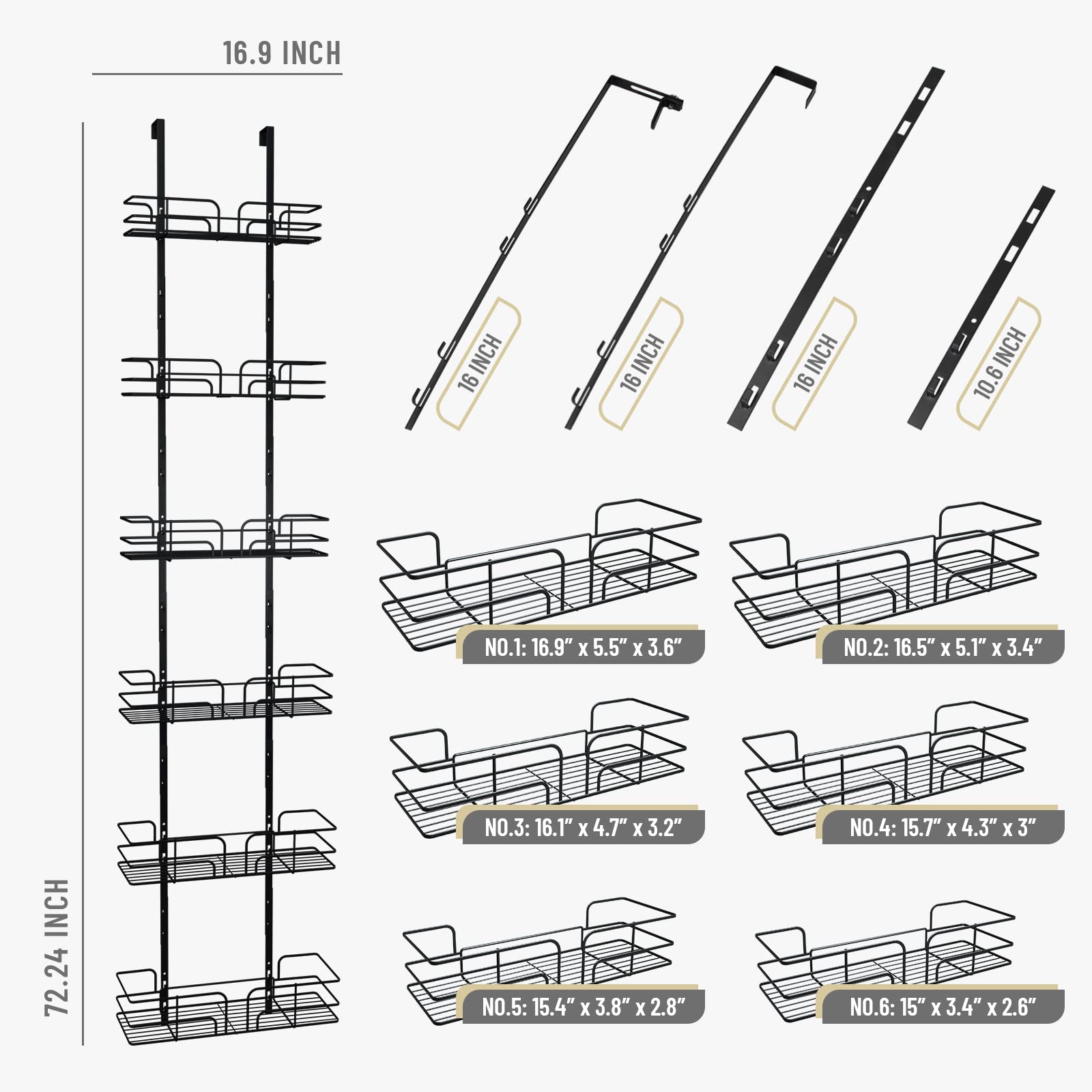 OMNINOVA Over The Door Pantry Organizer, Heavy-Duty Metal Pantry Door ...